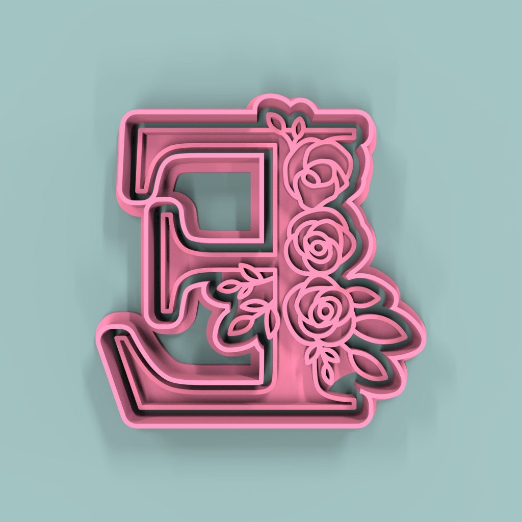 Letra E con flores 7cm – Kuki3D
