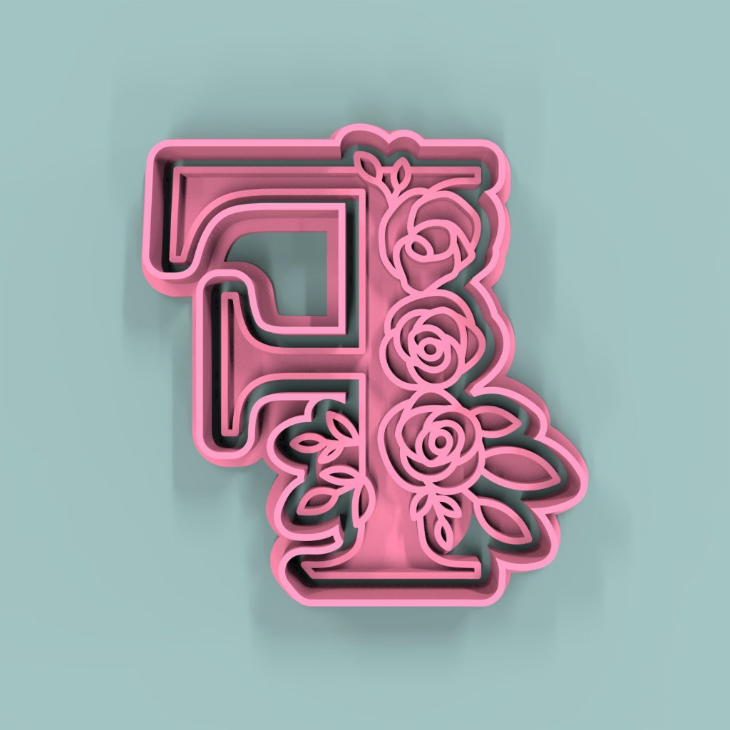Letra F con flores 7cm – Kuki3D