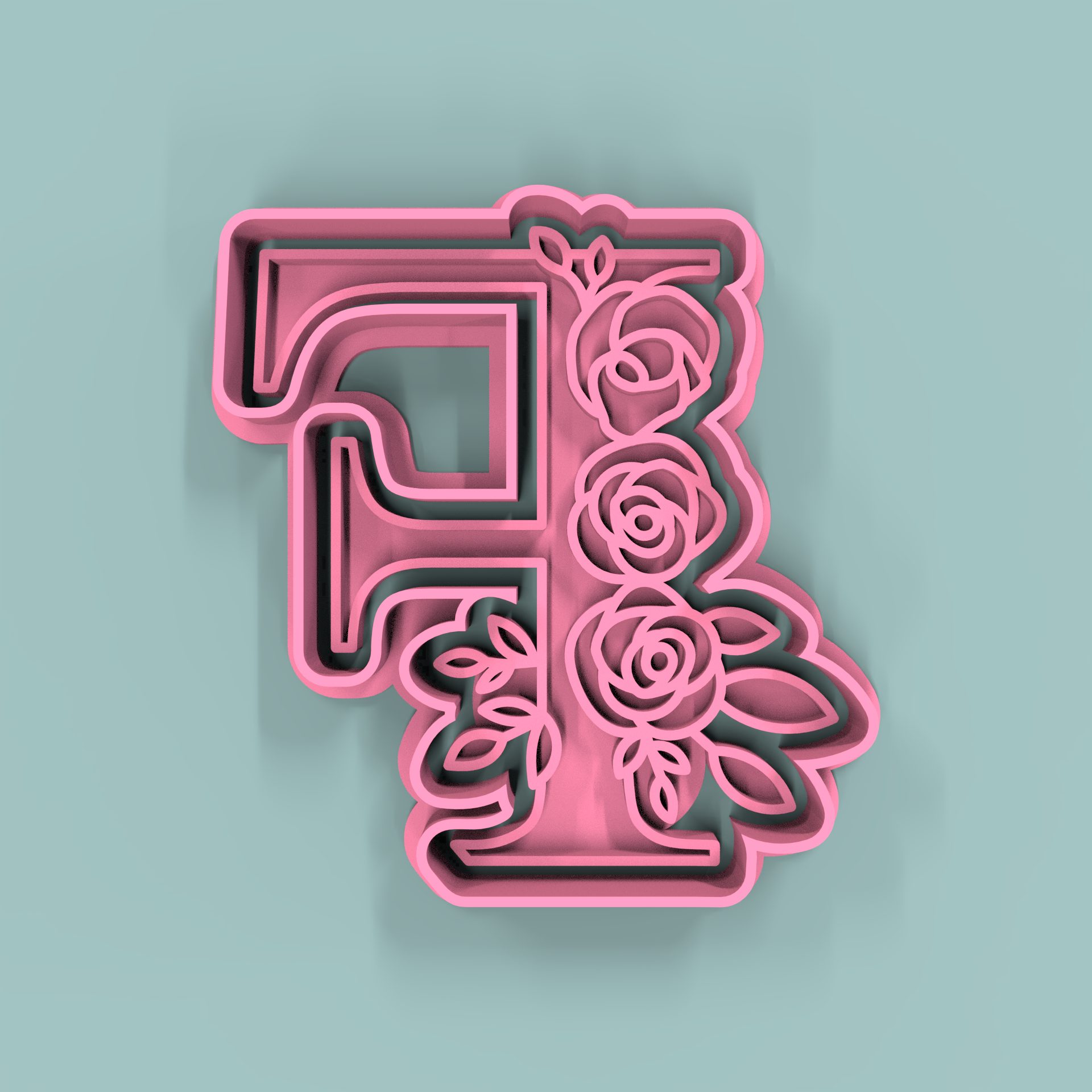 Letra F con flores 7cm – Kuki3D